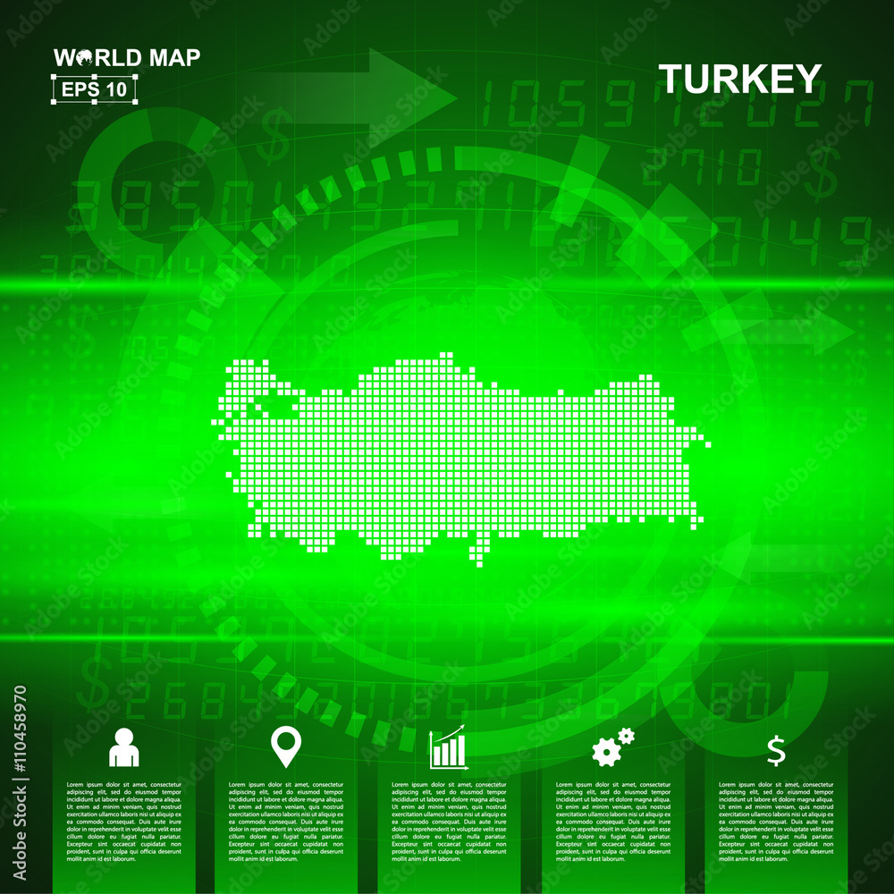 Map Of Turkey,Abstract Green background, pixel vector illustration ...