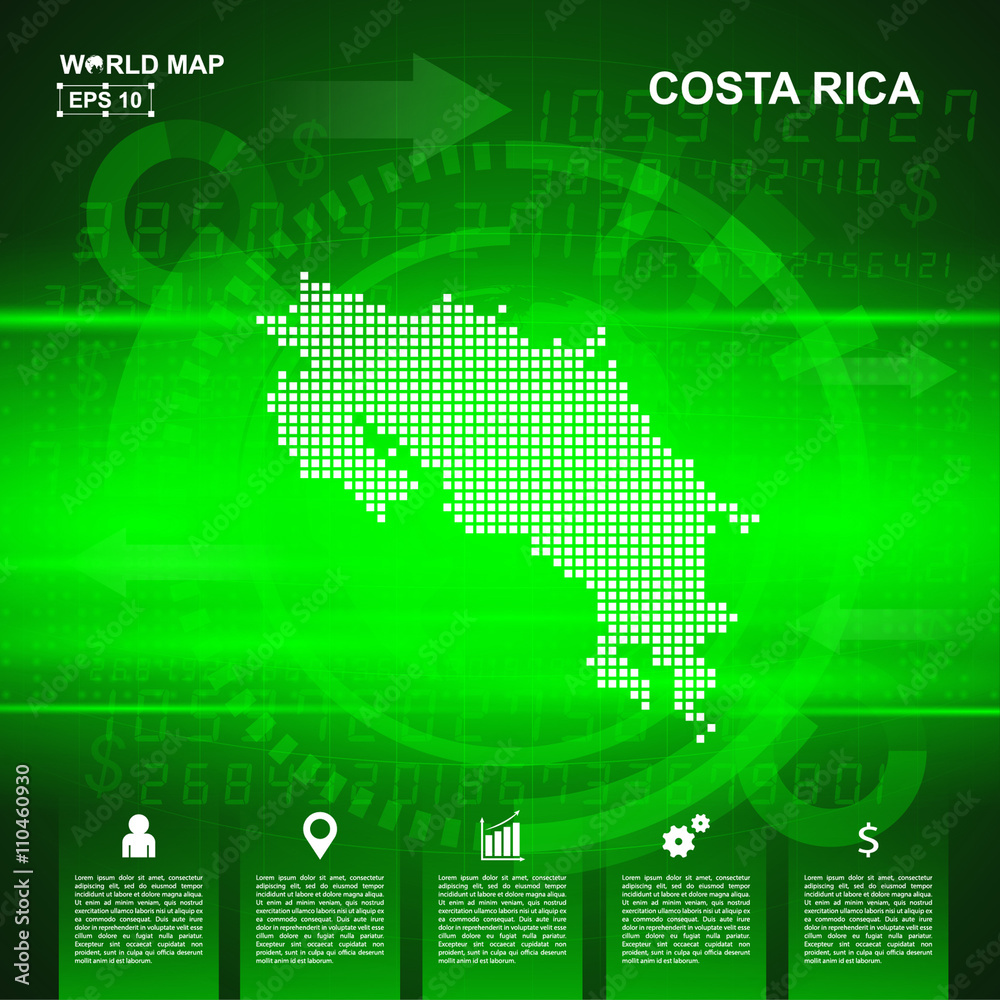 Map Of Costa Rica,Abstract Green background, pixel vector illustration ...