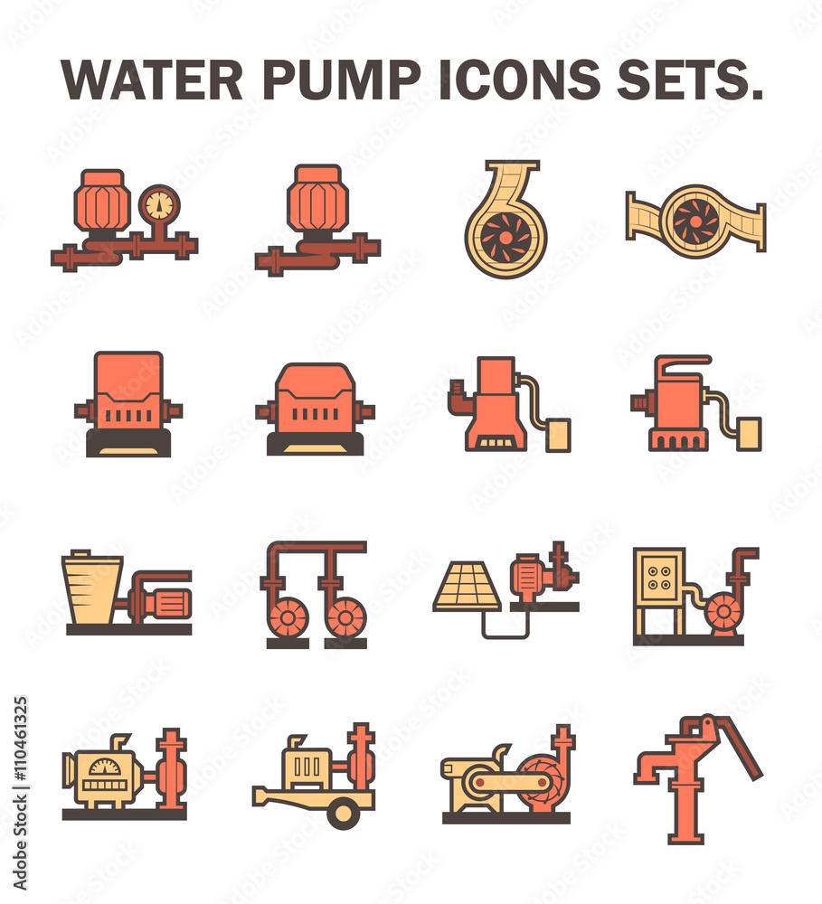 Water pump station icon. Consist of centrifugal, submersible and well ...
