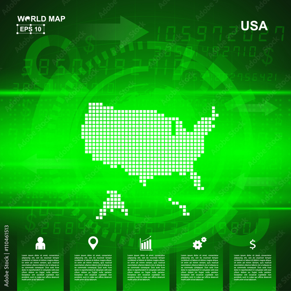 Map Of United States of America,Abstract Green background, pixel vector ...