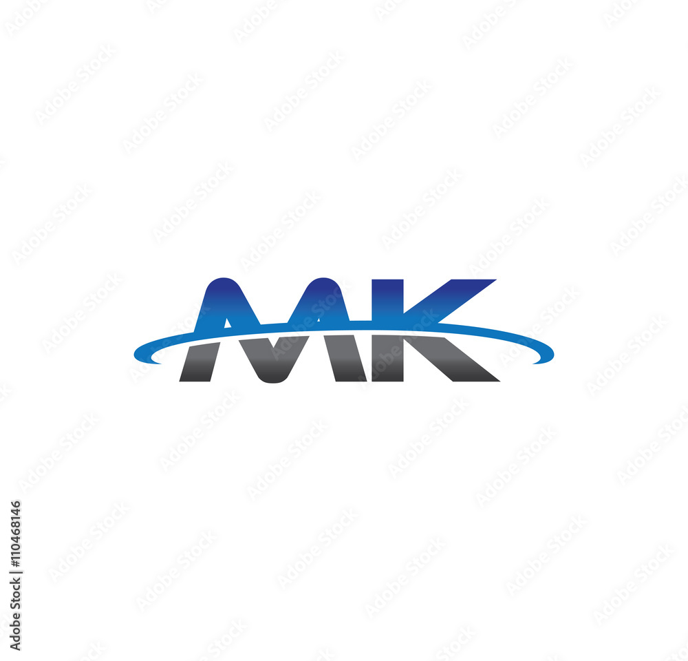 mk alphabet with swoosh grey and blue Stock Vector | Adobe Stock