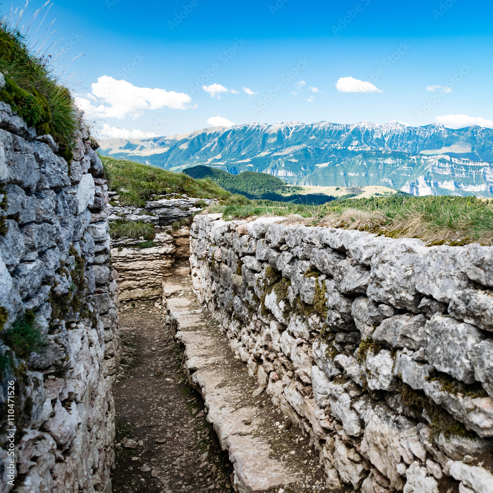 Trench dug in the rock dating back to World War I Stock Photo | Adobe Stock
