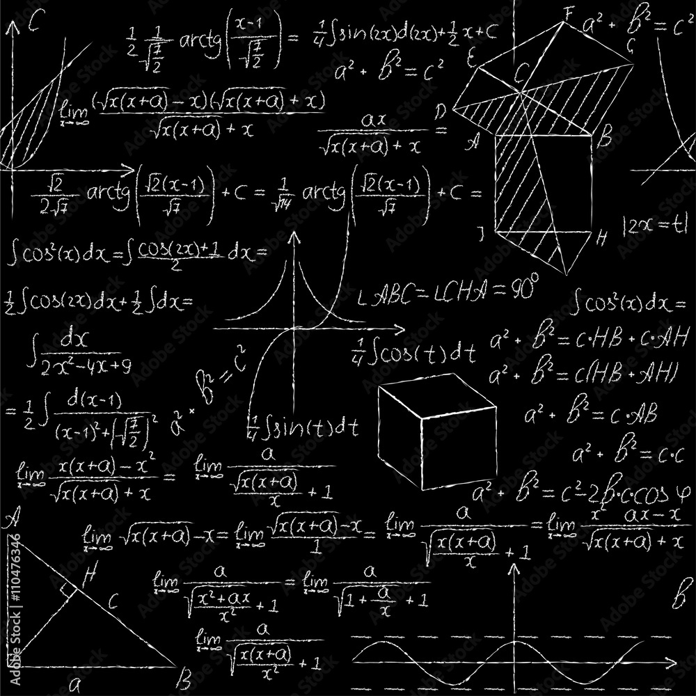 Mathematical seamless pattern with geometry formulas, math graph ...