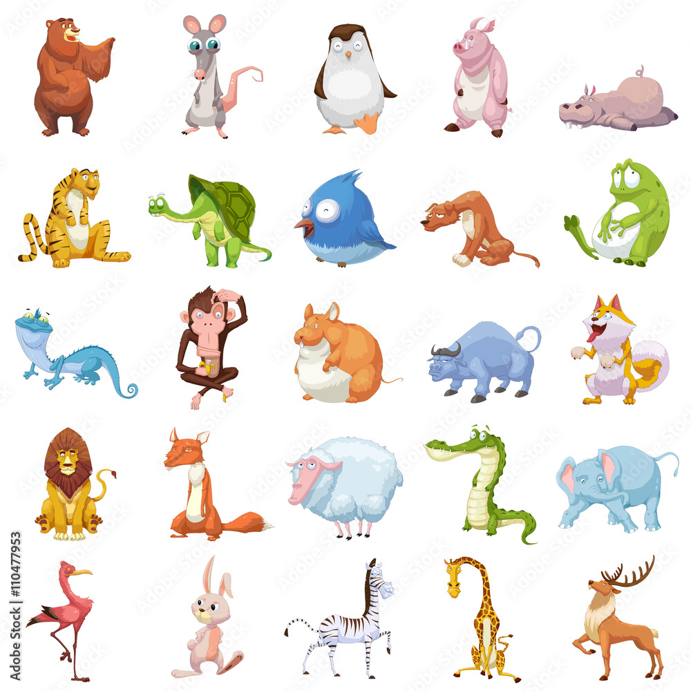 Creative Illustration and Innovative Art: 25 Animals Sets isolated on ...