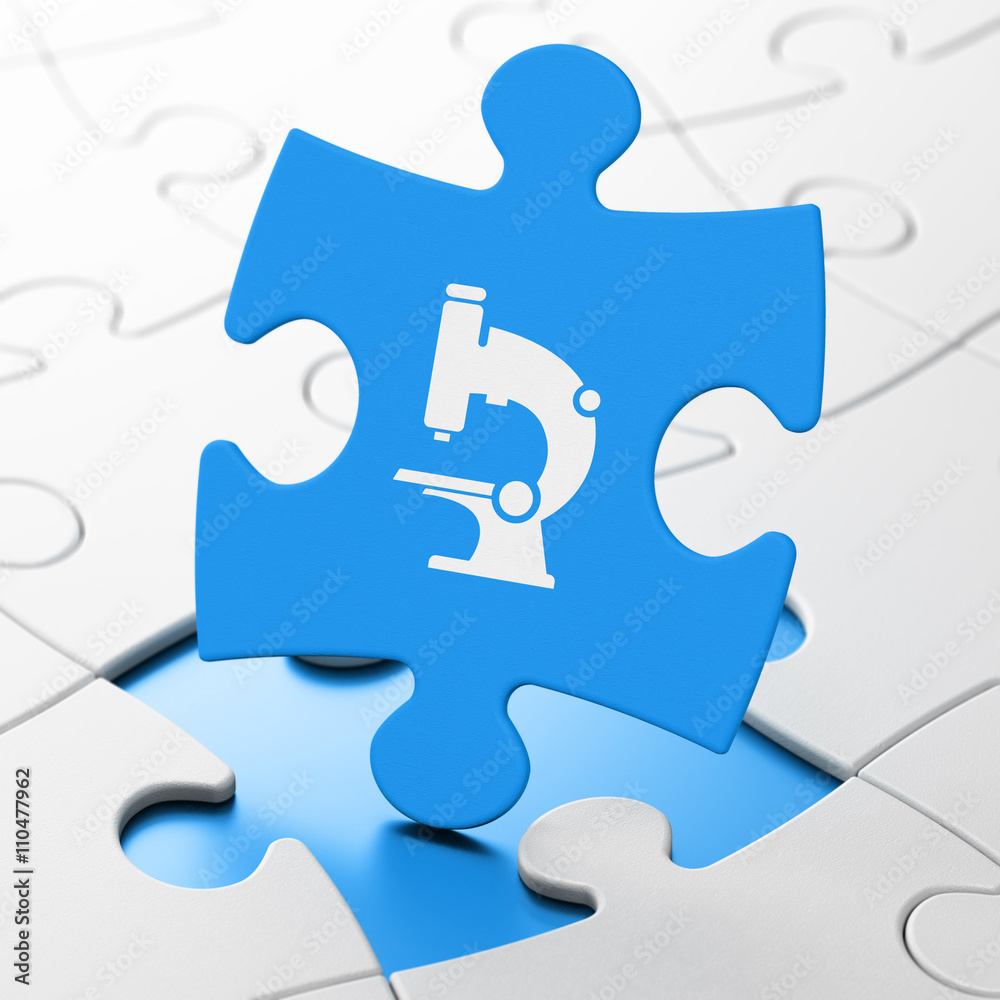 Science concept: Microscope on puzzle background Stock Illustration ...