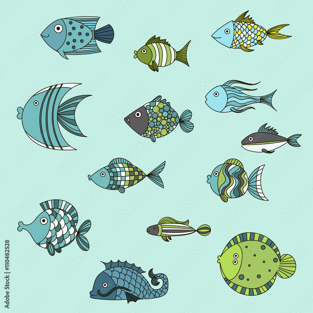Cute fish vector illustration icons set. Stock Vector | Adobe Stock
