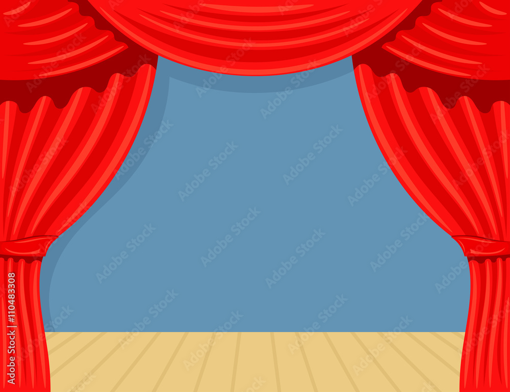 Cartoon theater. Theater curtain and scene. Spectacle. Red silk Stock ...