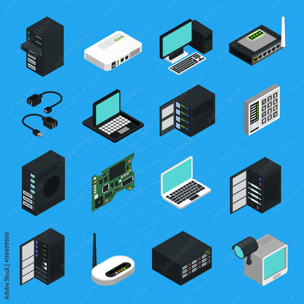 Vetor do Stock: Data Center Server Equipment Icons Set | Adobe Stock