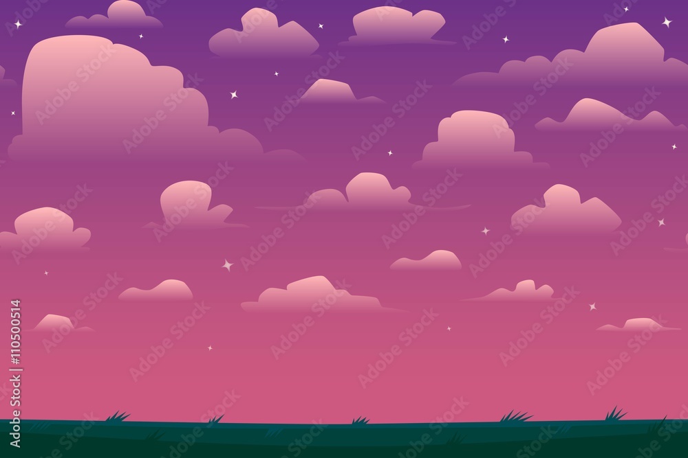 Cartoon nature seamless horizontal landscape with a beautiful evening ...