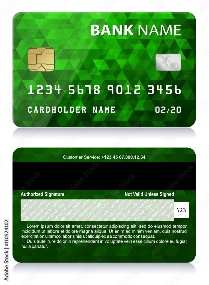 Credit Card with Abstract Polygon Pattern Vector illustration of green ...