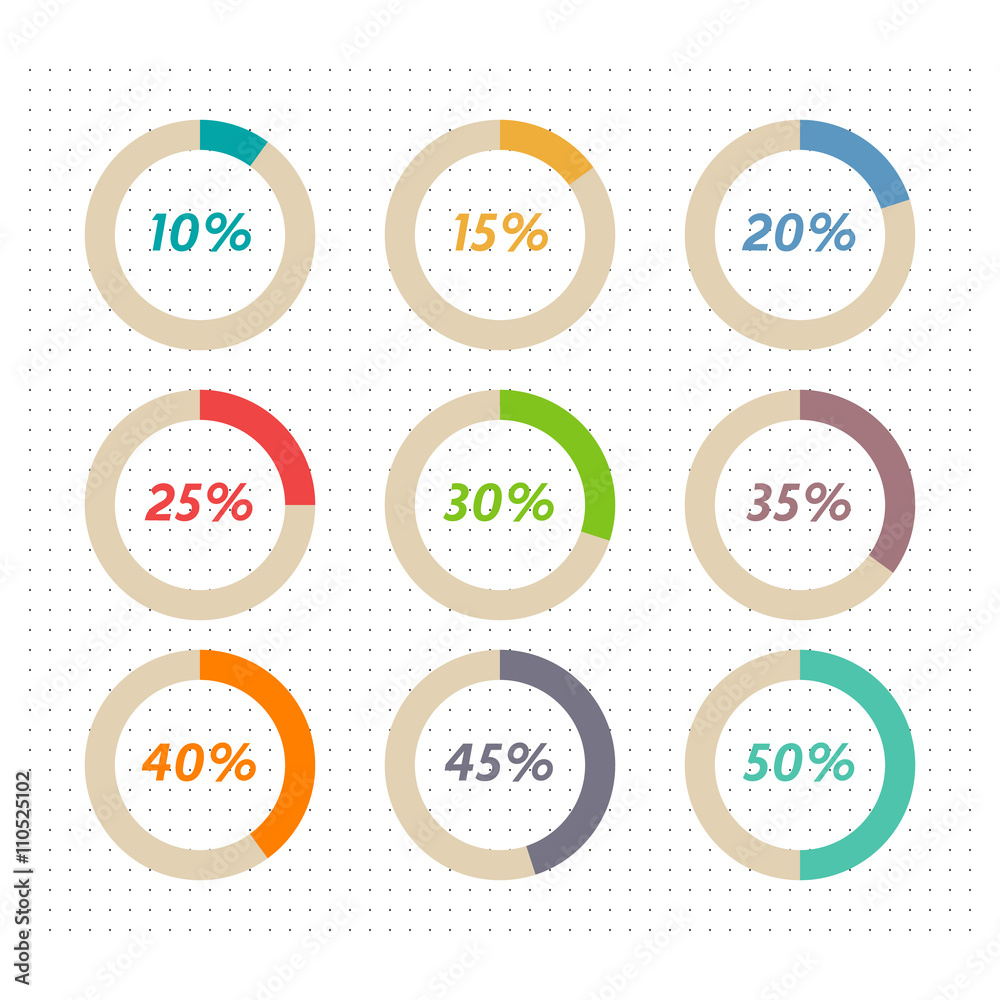 Infographics vector: 10%, 15%, 20%, 25%, 30%, 35%, 40%, 45%, 50% ...