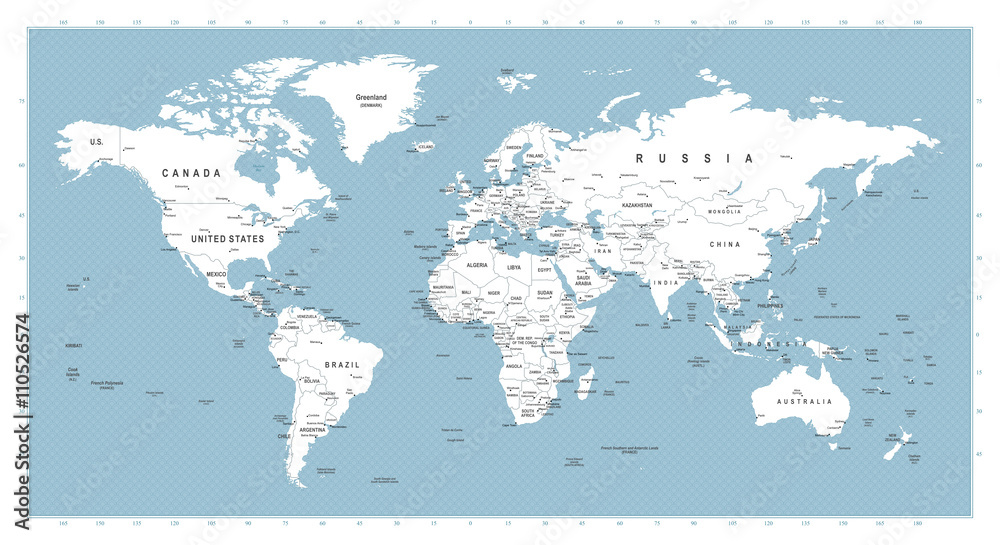 White World Map on Round Blue Waves Background Highly detailed vector ...