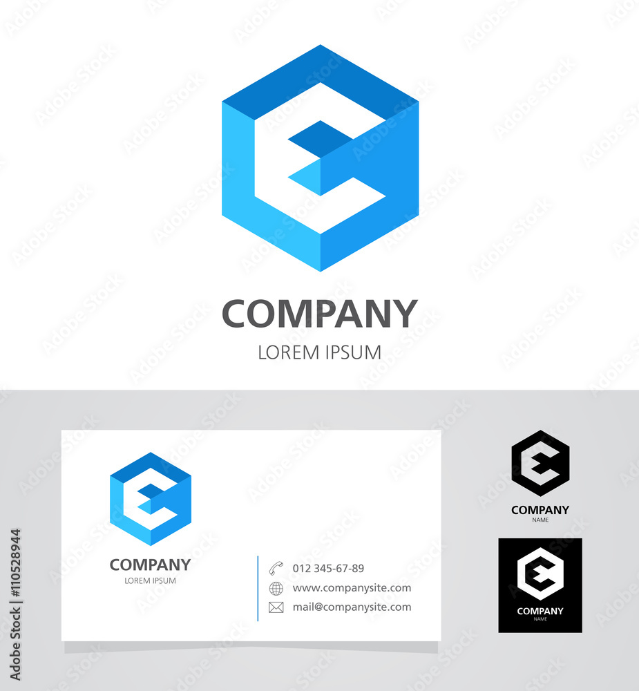 Letter E - Logo Design Element with Business Card - illustration Vector ...