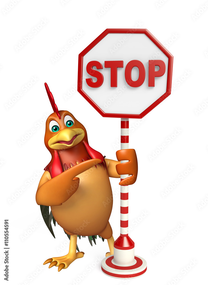 cute Chicken cartoon character with stop sign Stock Illustration ...