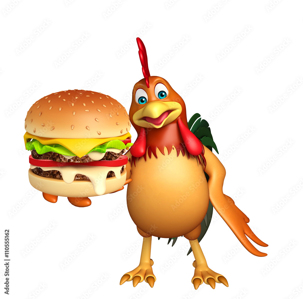 cute Chicken cartoon character with burger Stock-Illustration | Adobe Stock