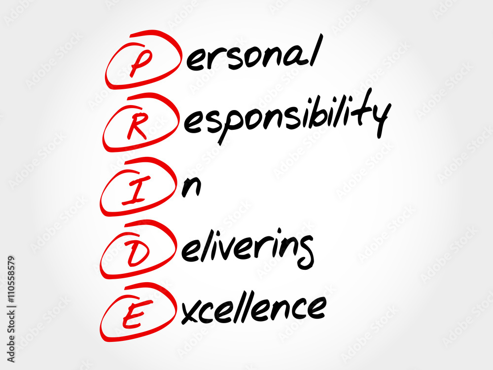 PRIDE - Personal Responsibility In Delivering Excellence, acronym ...