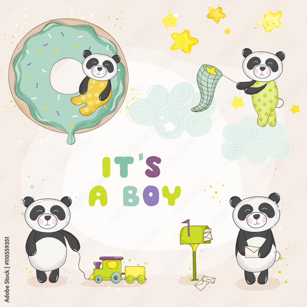 Baby Panda Set - for Baby Shower or Baby Arrival Cards - in vector ...