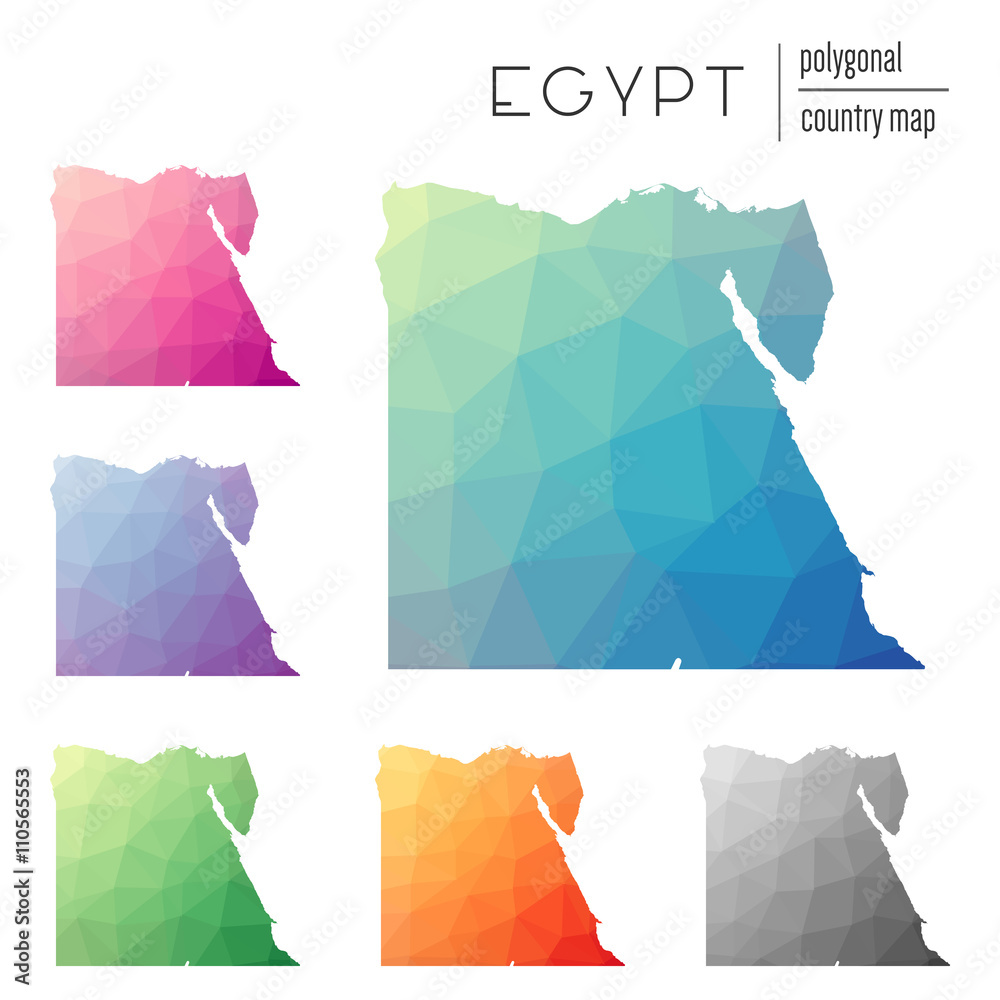 Set of vector polygonal Egypt maps. Bright gradient map of country in ...
