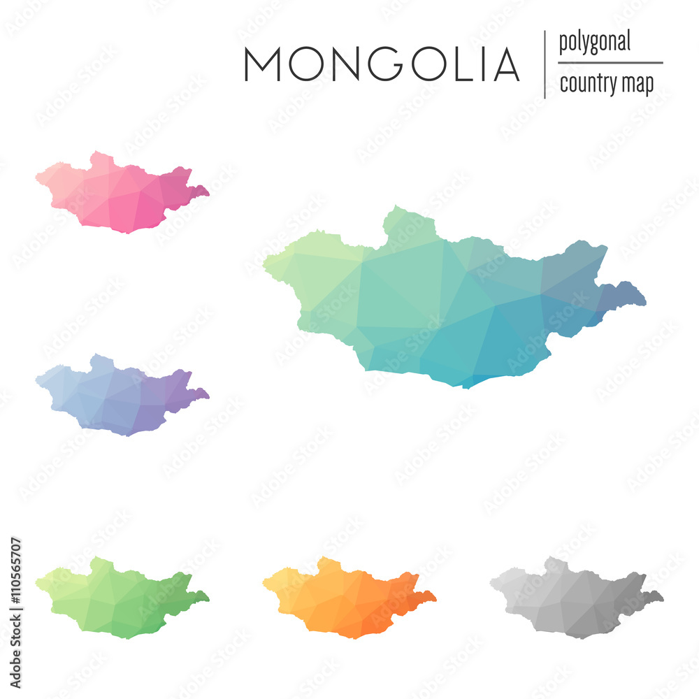 Set of vector polygonal Mongolia maps. Bright gradient map of country ...