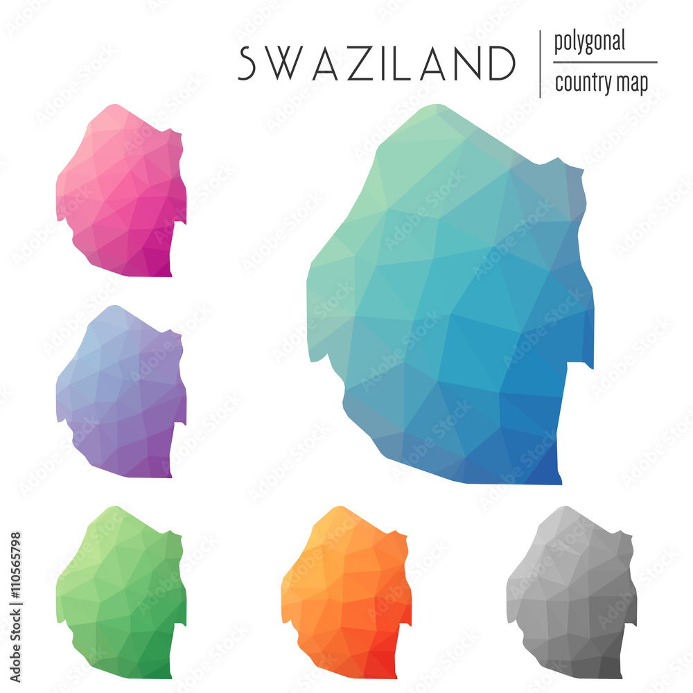 Set of vector polygonal Swaziland maps. Bright gradient map of country ...