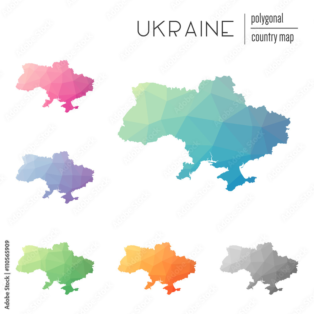 Set of vector polygonal Ukraine maps. Bright gradient map of country in ...
