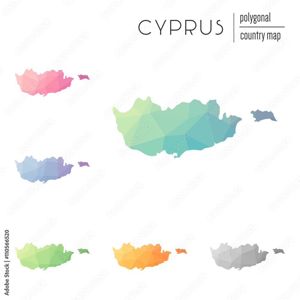 Set of vector polygonal Cyprus maps. Bright gradient map of country in ...