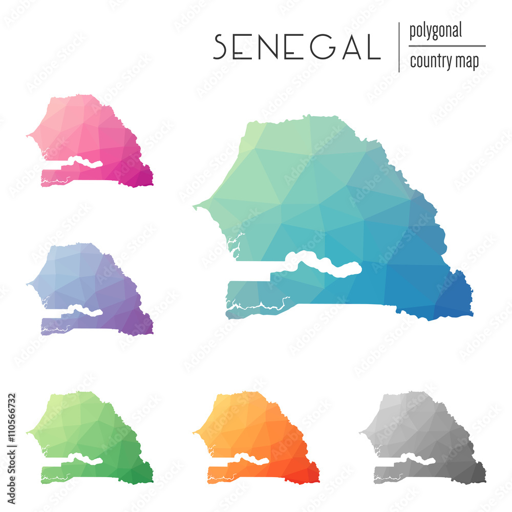 Set of vector polygonal Senegal maps. Bright gradient map of country in ...