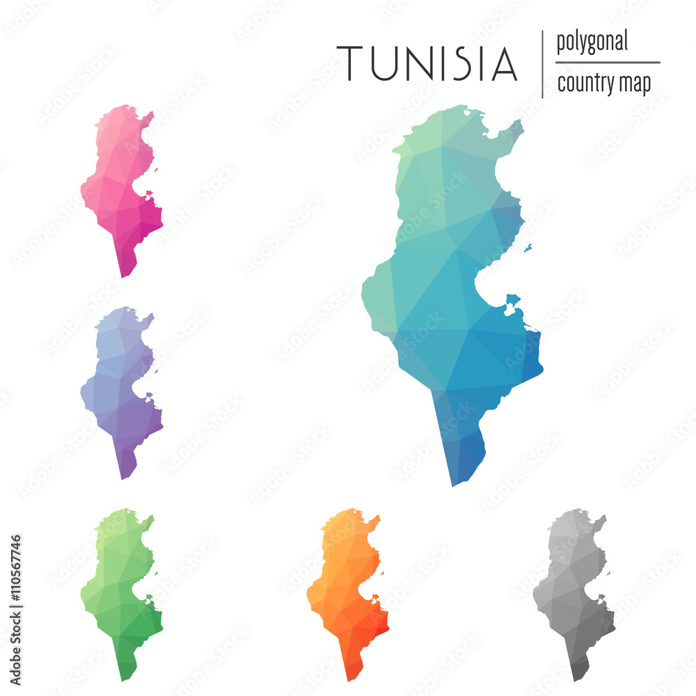 Set of vector polygonal Tunisia maps. Bright gradient map of country in ...