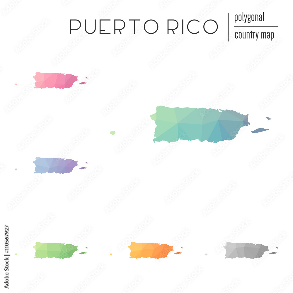 Set of vector polygonal Puerto Rico maps. Bright gradient map of country in low poly style ...
