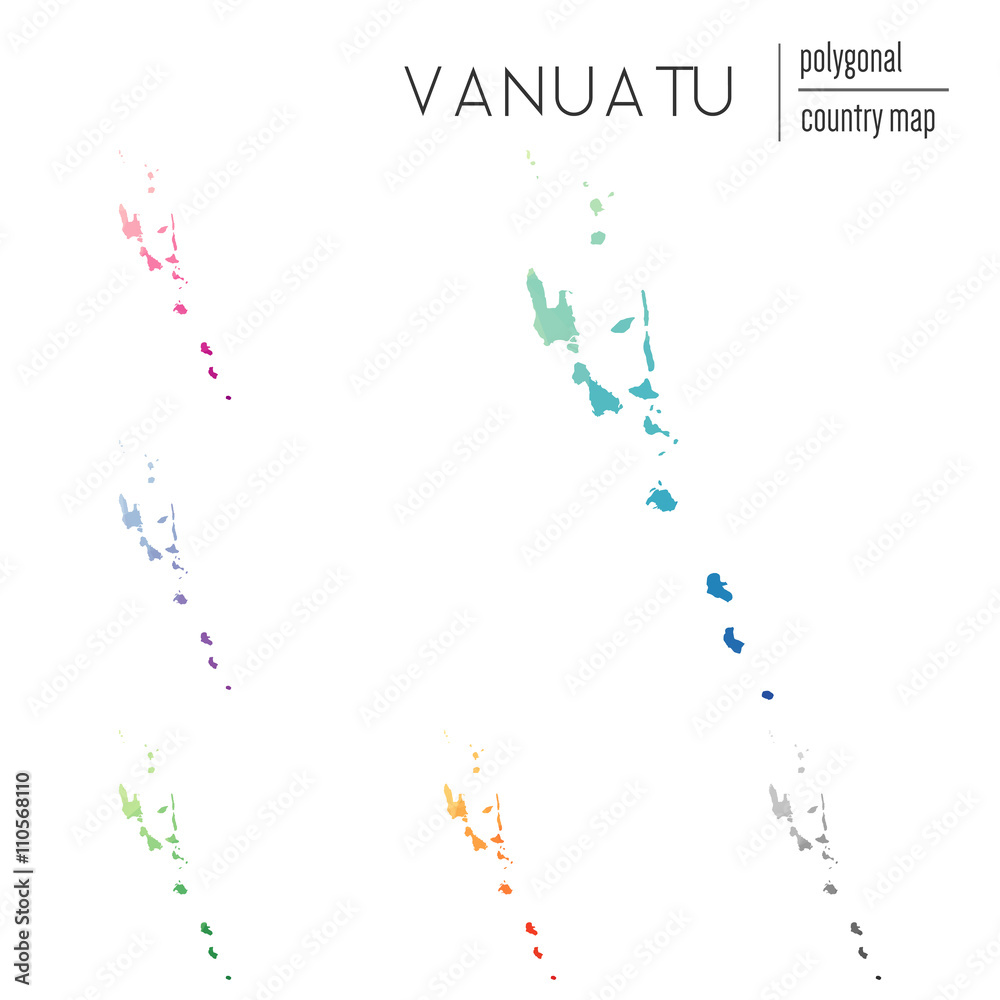 Set of vector polygonal Vanuatu maps. Bright gradient map of country in ...