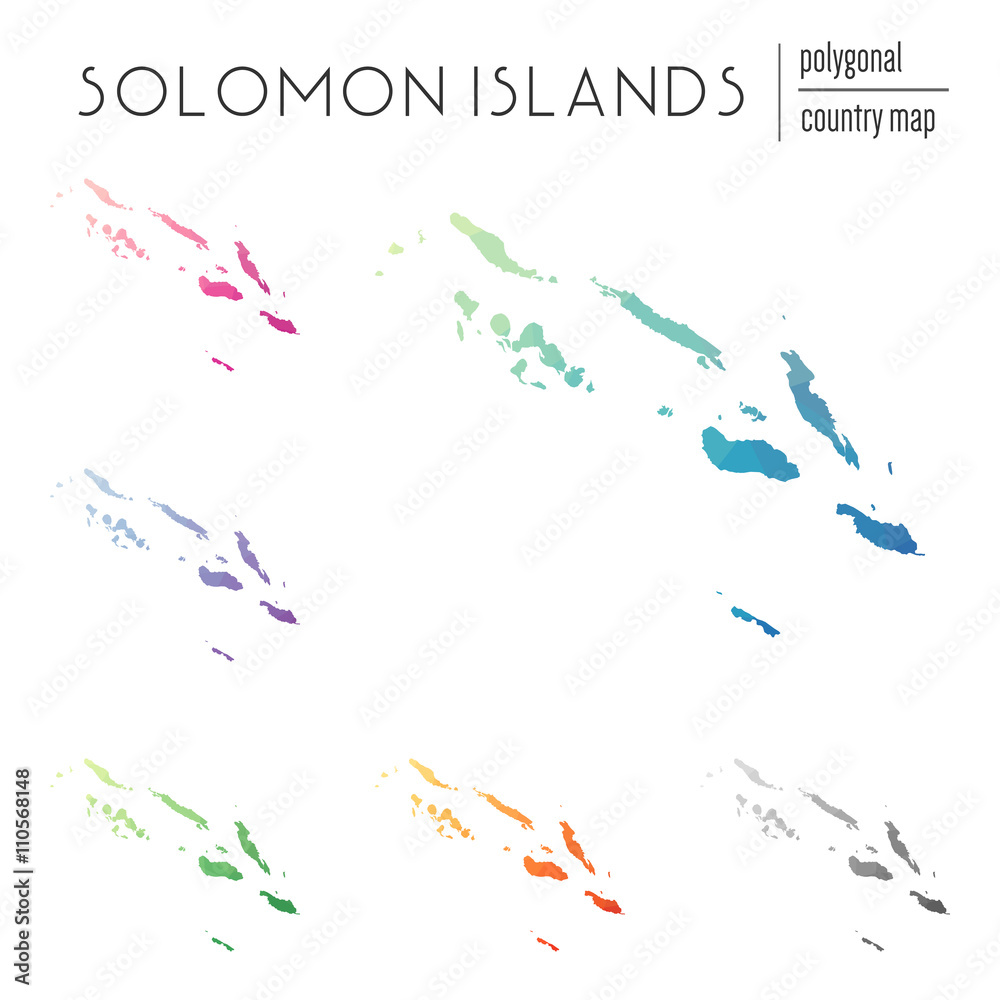 Set of vector polygonal Solomon Islands maps. Bright gradient map of country in low poly style ...