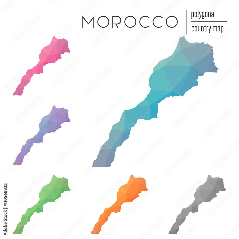 Set of vector polygonal Morocco maps. Bright gradient map of country in ...
