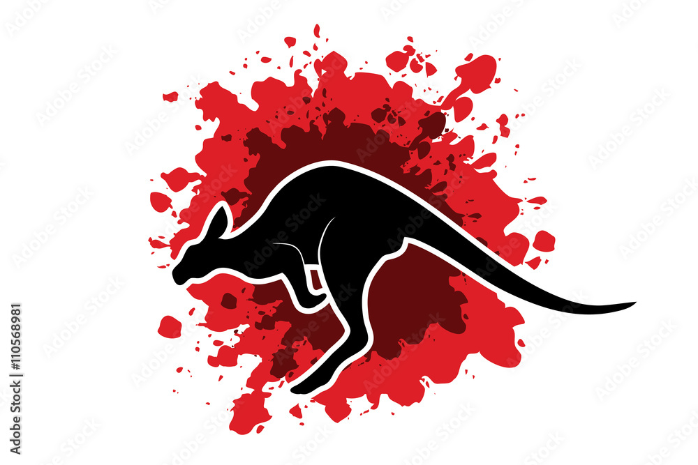 Kangaroo jumping designed on splash blood background graphic vector ...