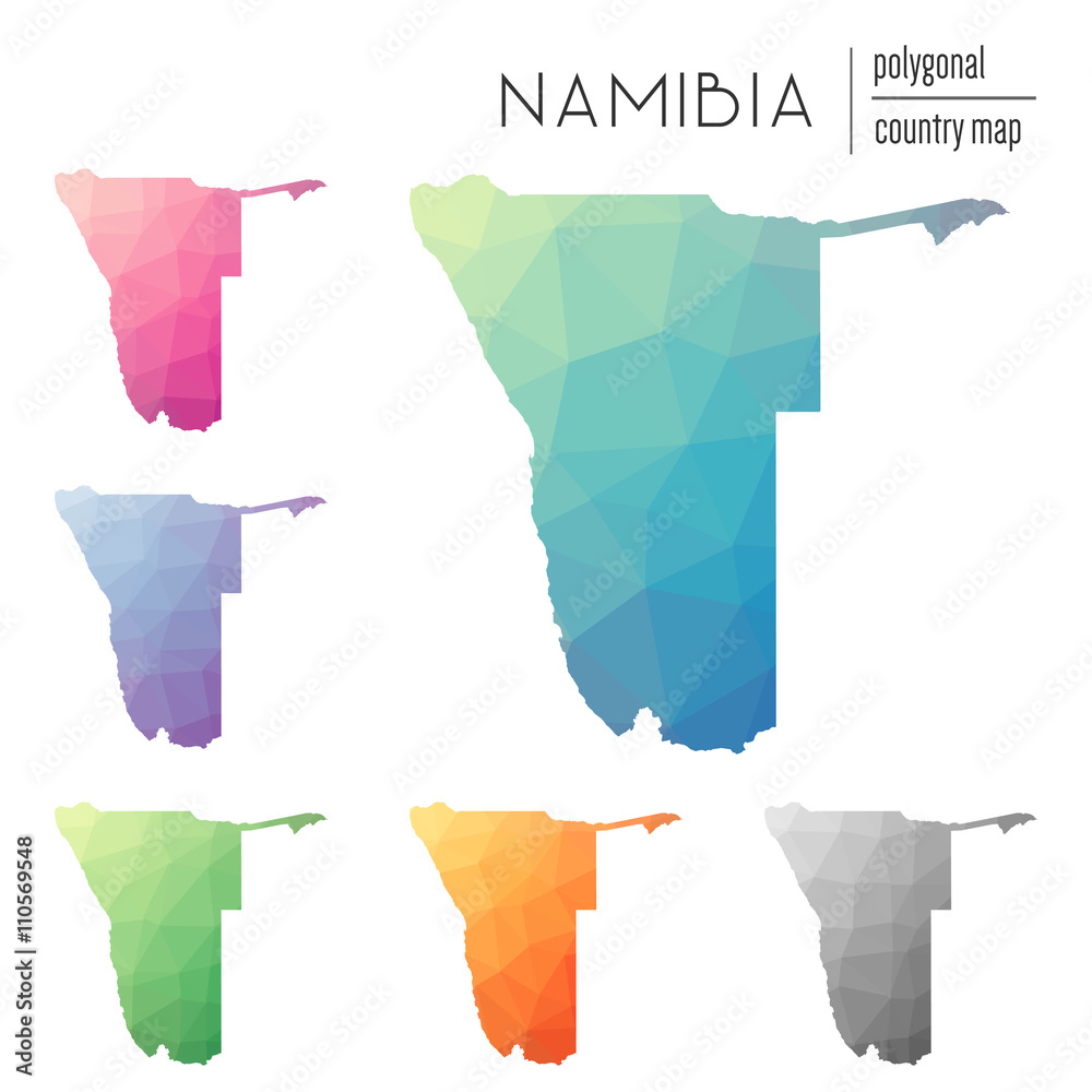 Set of vector polygonal Namibia maps. Bright gradient map of country in ...