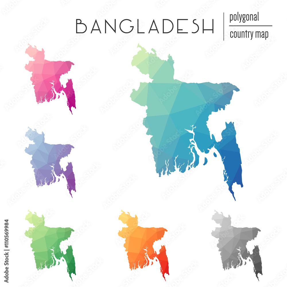 Set of vector polygonal Bangladesh maps. Bright gradient map of country ...