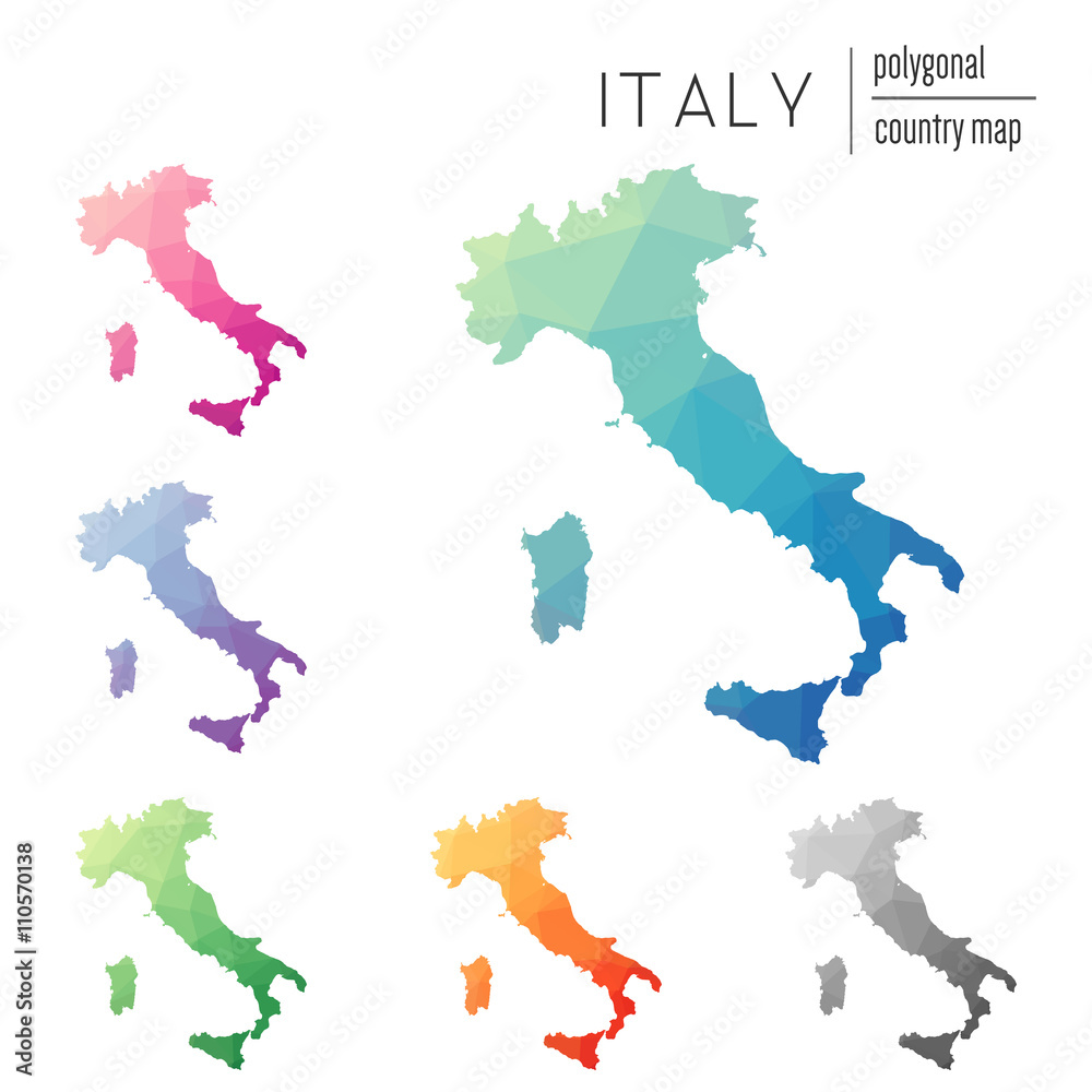 Set of vector polygonal Italy maps. Bright gradient map of country in ...