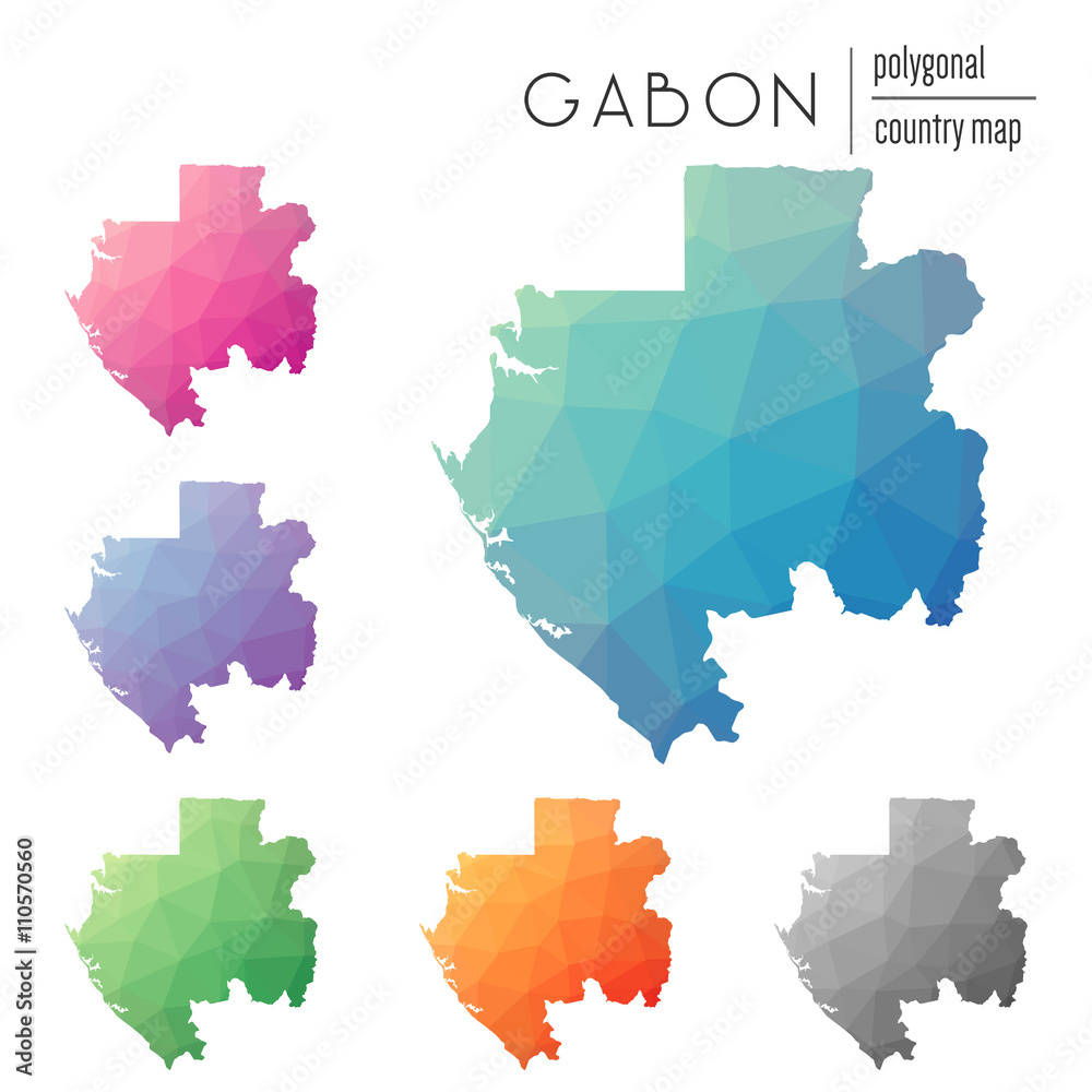 Set of vector polygonal Gabon maps. Bright gradient map of country in low poly style ...