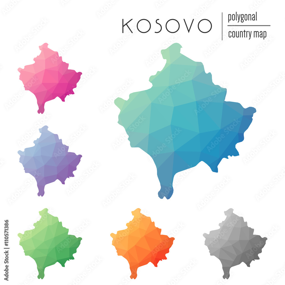 Set of vector polygonal Kosovo maps. Bright gradient map of country in ...