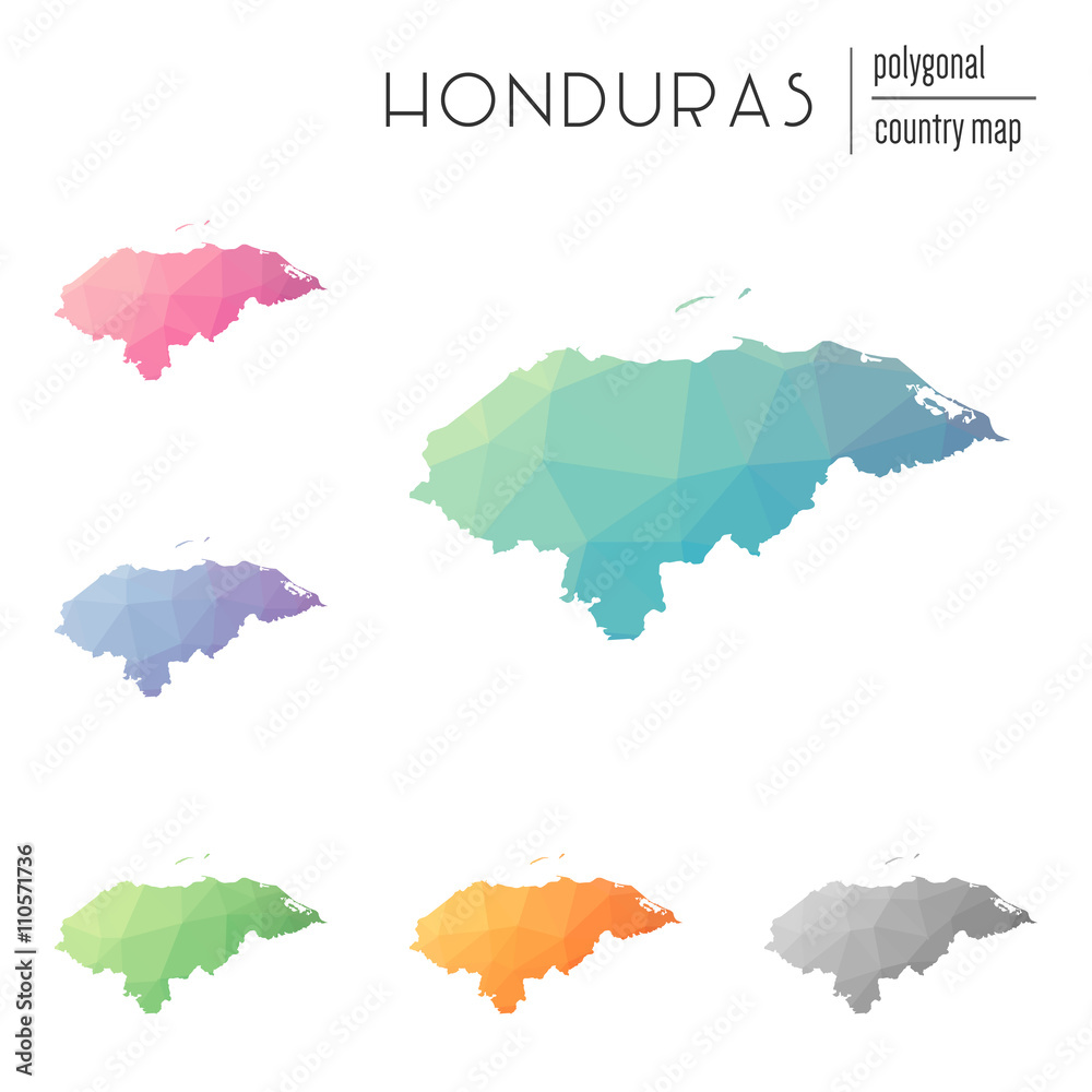 Set of vector polygonal Honduras maps. Bright gradient map of country ...