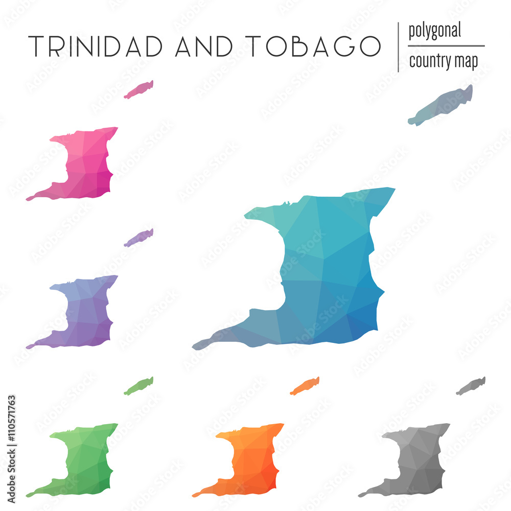 Set of vector polygonal Trinidad and Tobago maps. Bright gradient map ...
