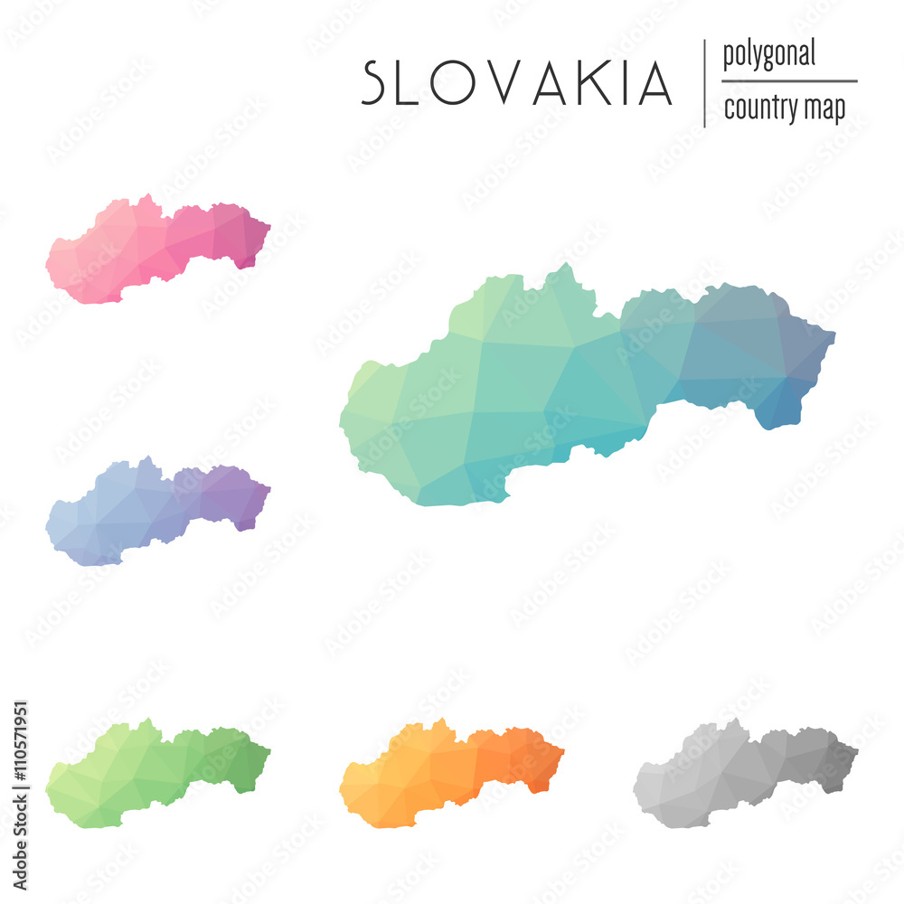 Set of vector polygonal Slovakia maps. Bright gradient map of country ...