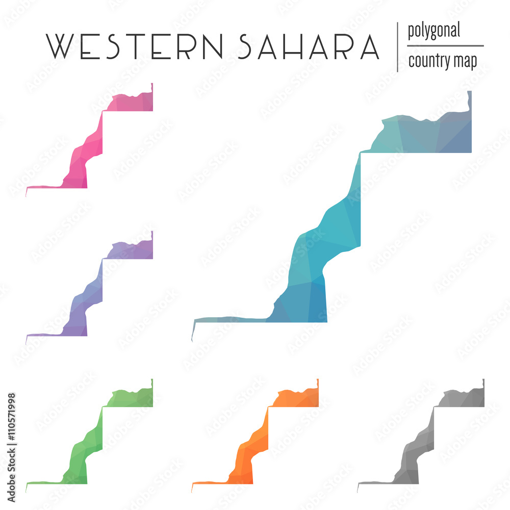 Set of vector polygonal Western Sahara maps. Bright gradient map of ...
