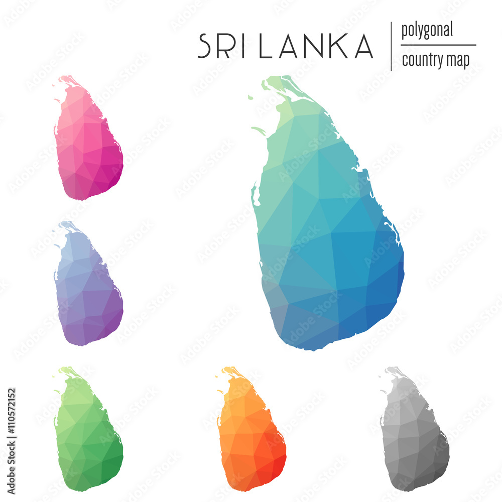 Set of vector polygonal Sri Lanka maps. Bright gradient map of country ...