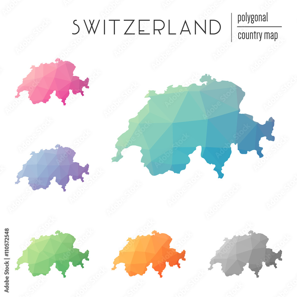 Set of vector polygonal Switzerland maps. Bright gradient map of ... Set of vector polygonal Switzerland maps. Bright gradient map of ...