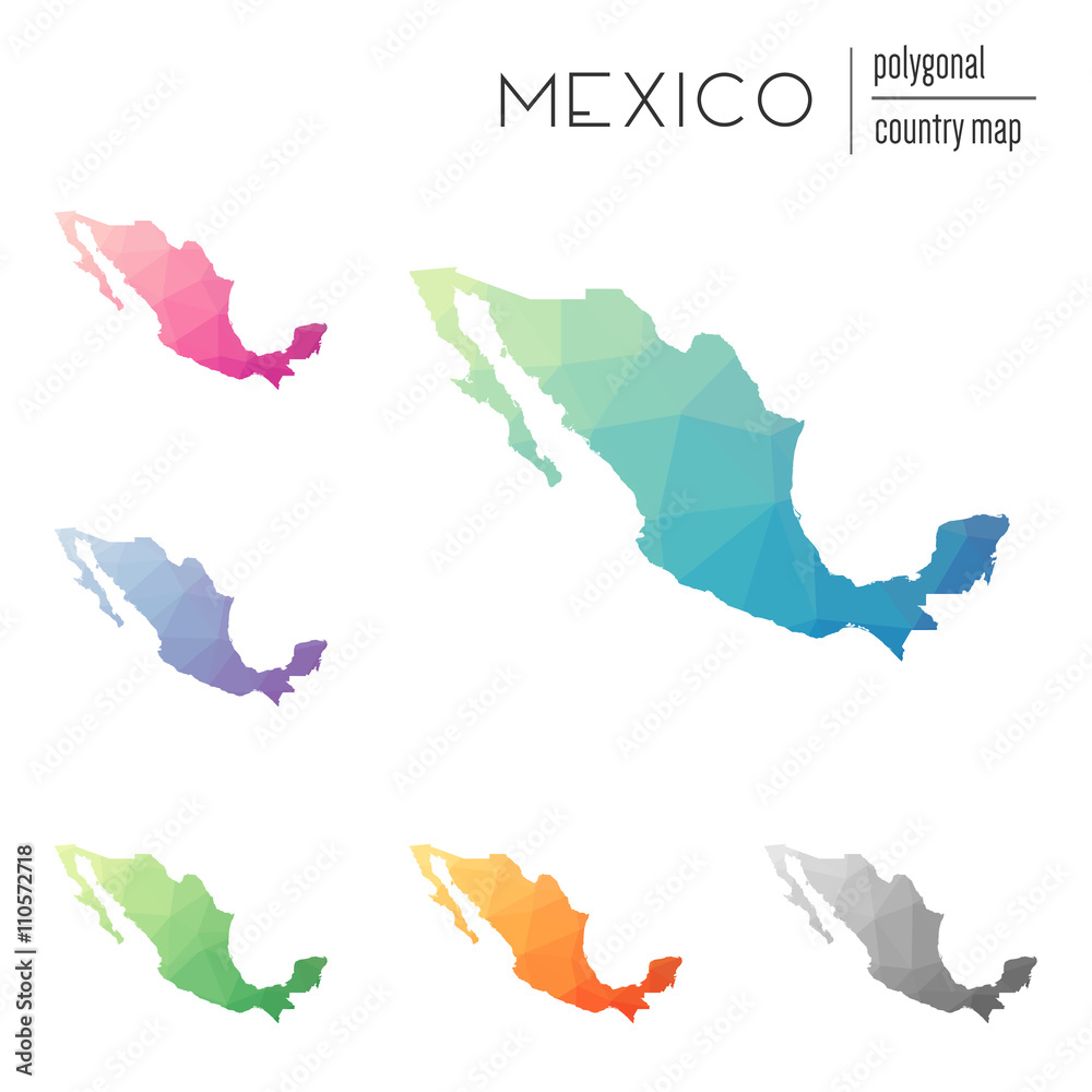 Set of vector polygonal Mexico maps. Bright gradient map of country in ...