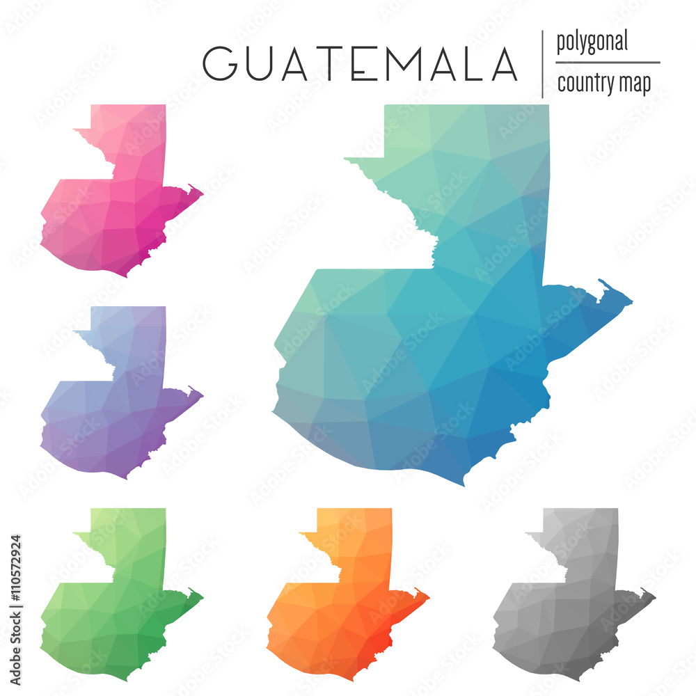 Set of vector polygonal Guatemala maps. Bright gradient map of country ...