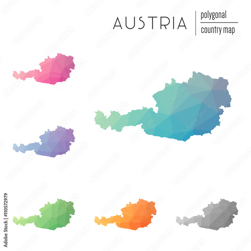 Set of vector polygonal Austria maps. Bright gradient map of country in ...