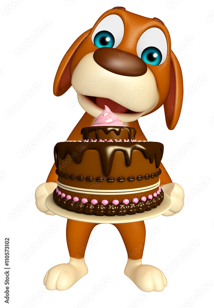 cute Dog cartoon character with cake Stock Illustration | Adobe Stock