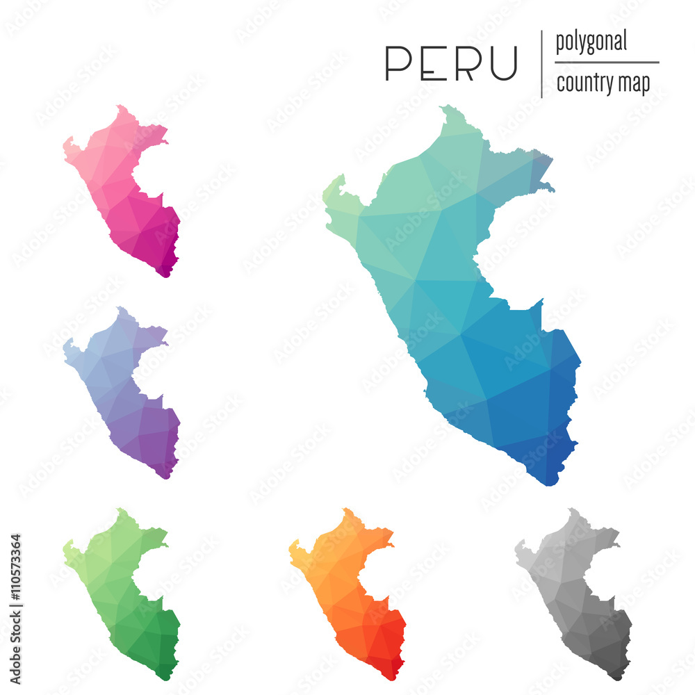 Set of vector polygonal Peru maps. Bright gradient map of country in ...
