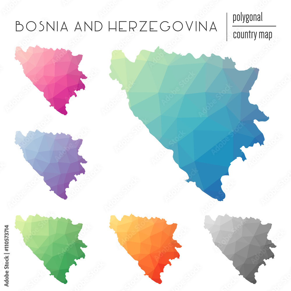 Set of vector polygonal Bosnia and Herzegovina maps. Bright gradient ...
